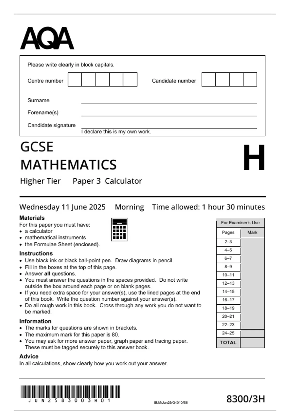 2025 AQA GCSE MATHS HIGHER TIER PAPER 3 QUESTION PAPER - Maths higher - Stuvia UK