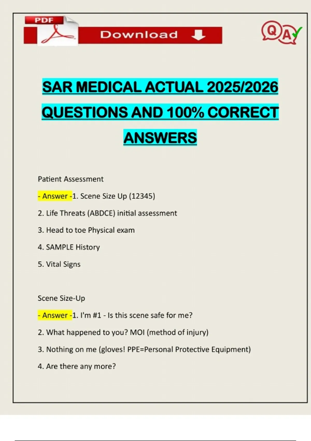 SAR MEDICAL ACTUAL 2025/2026 QUESTIONS AND 100% CORRECT ANSWERS - SAR ...