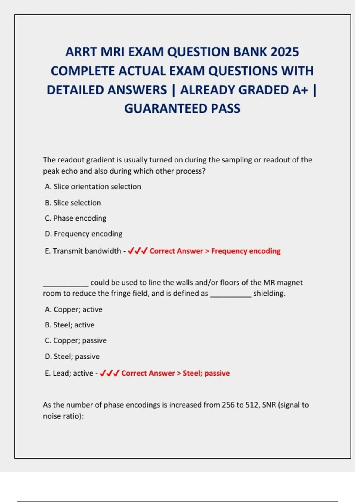 ARRT MRI Exam Question Bank 2025 | Complete Actual Exam Questions with ...