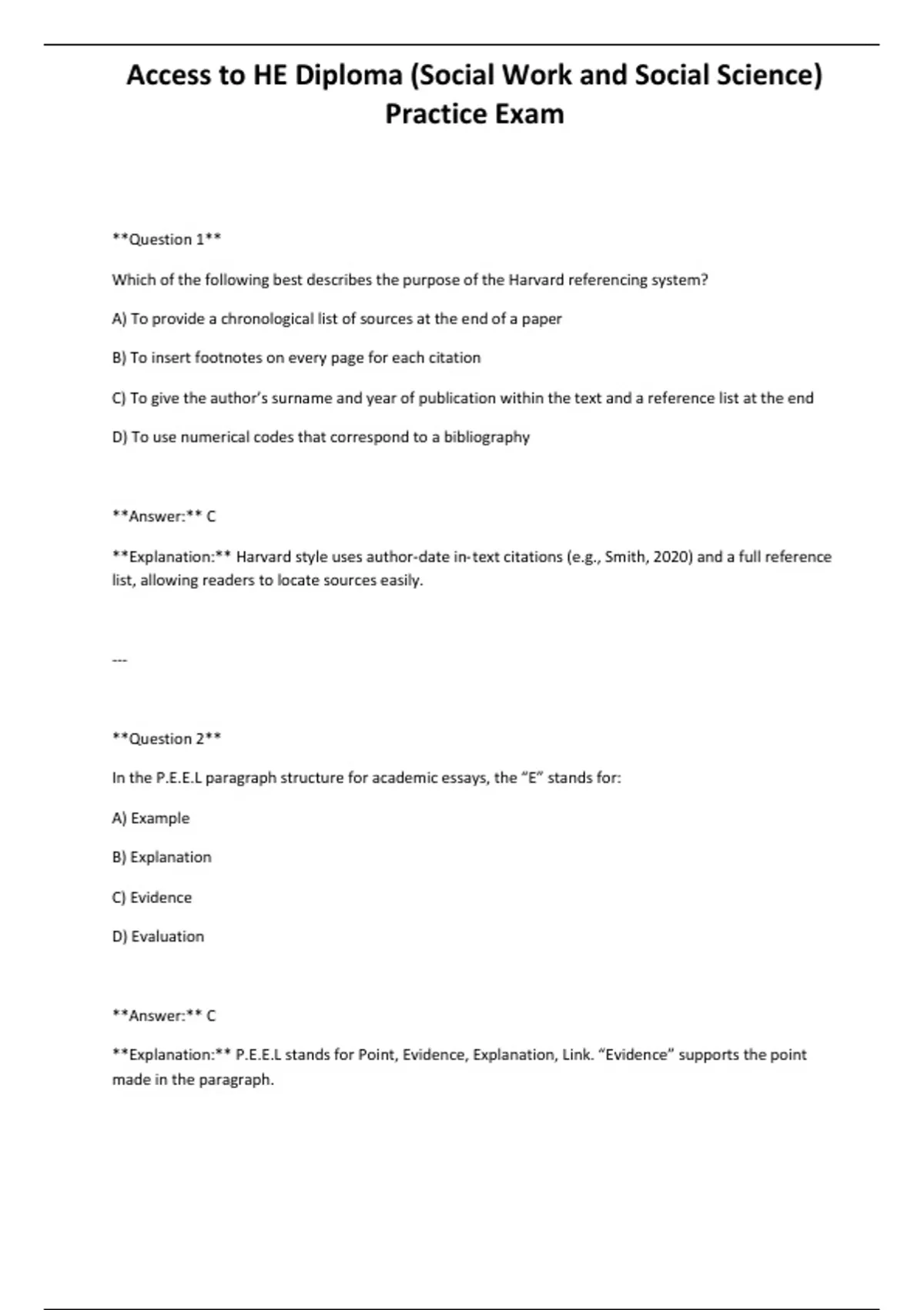Access to HE Diploma (Social Work and Social Science) Practice Exam ...