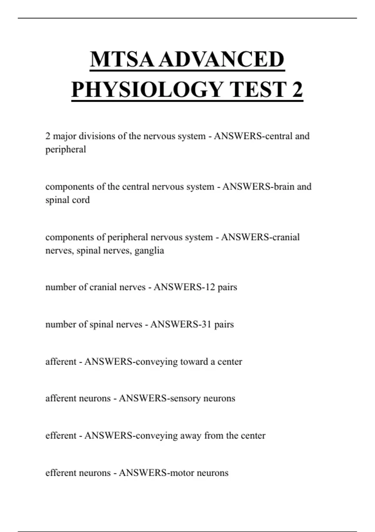 MTSA ADVANCED PHYSIOLOGY TEST 2 QUESTIONS AND ANSWERS 2025 - MTSA ...