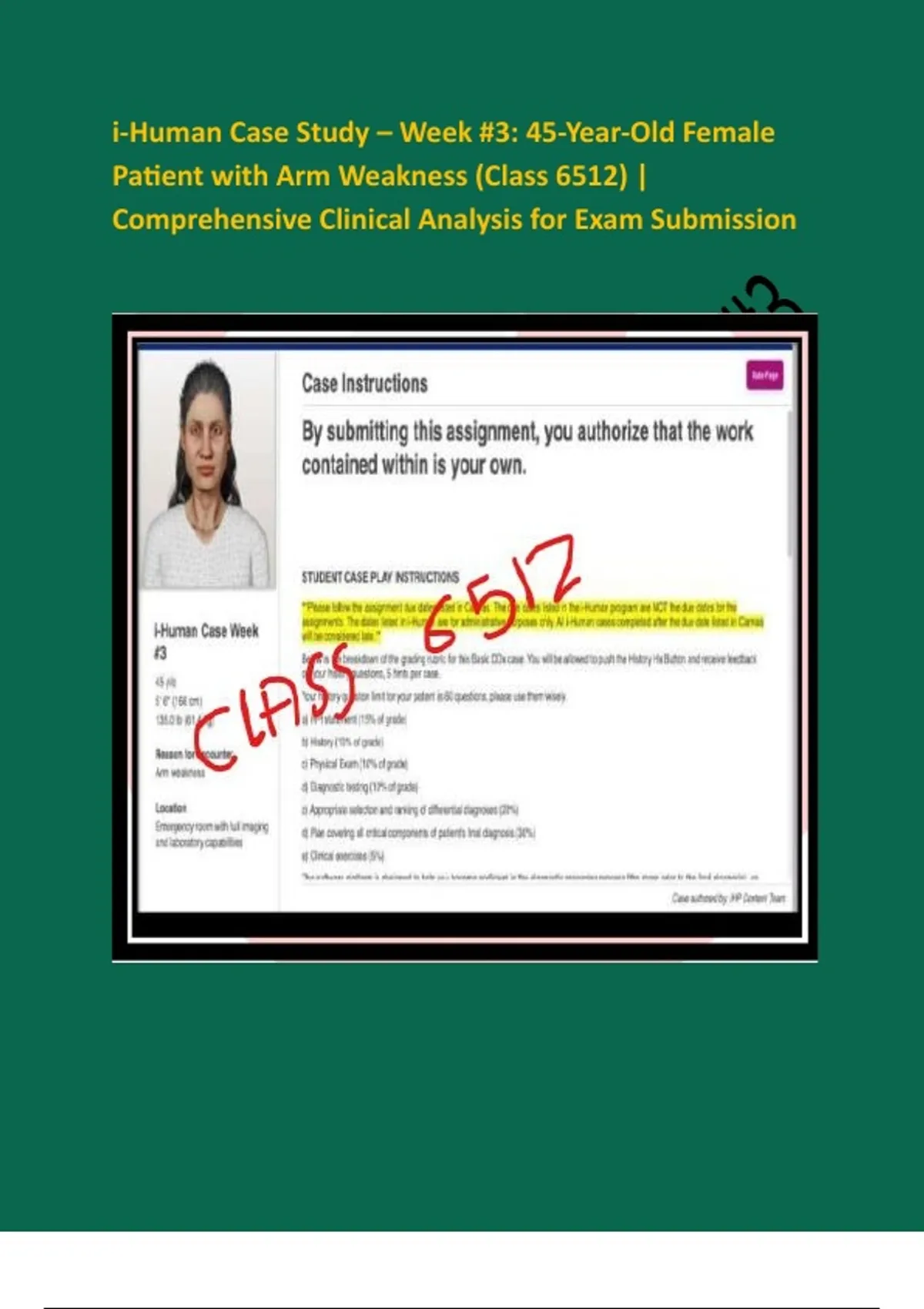 Easy to Flow Format : Week #3: 45-Year-Old Female Patient with Arm ...