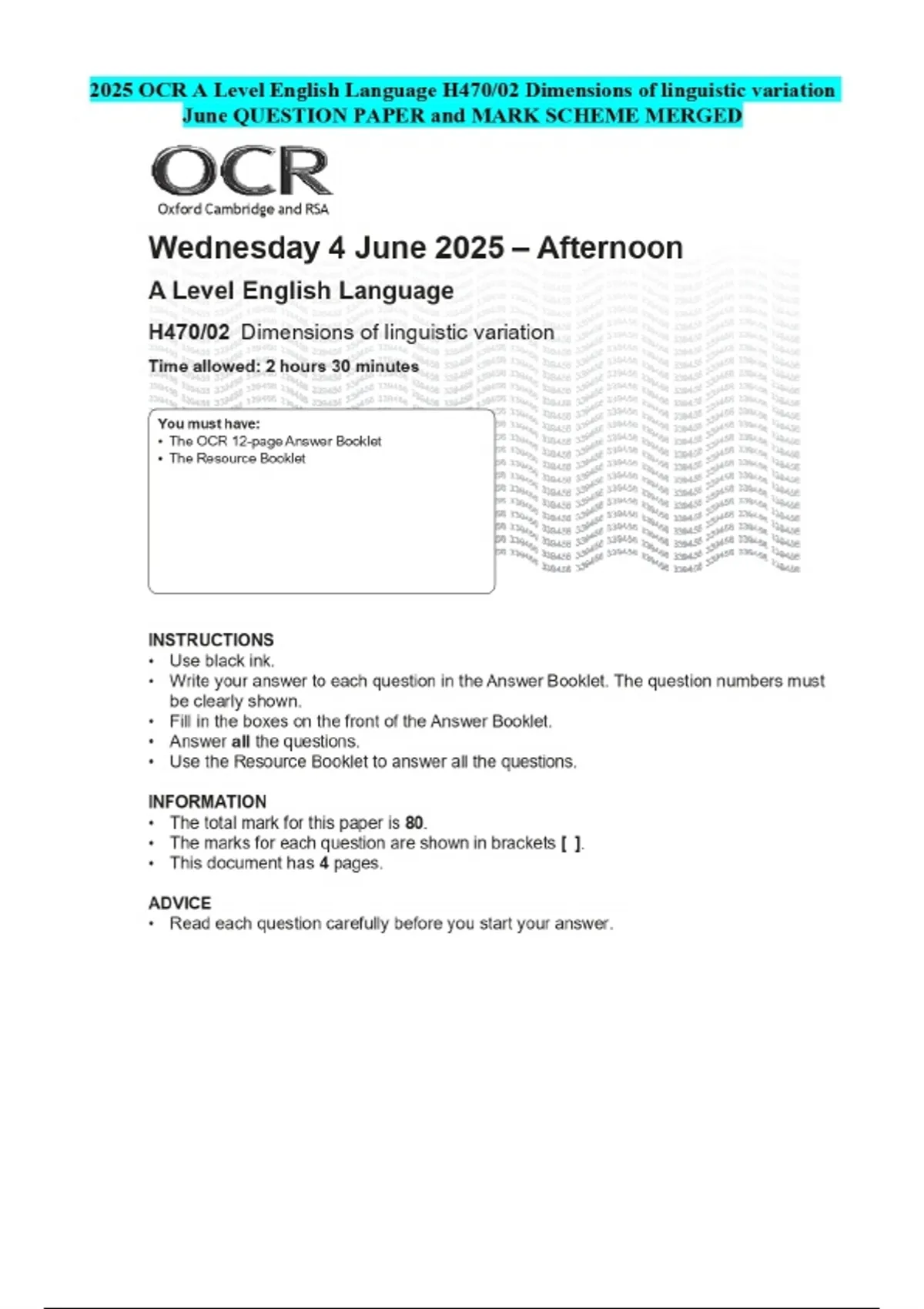 2025 OCR A Level English Language H470/02 Dimensions of linguistic ...