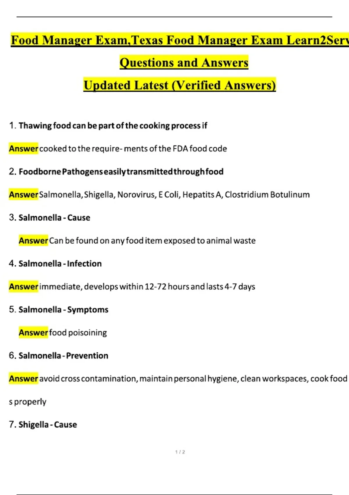 Texas Food Manager Exam | Learn2Serve Study Guide & Practice Questions ...