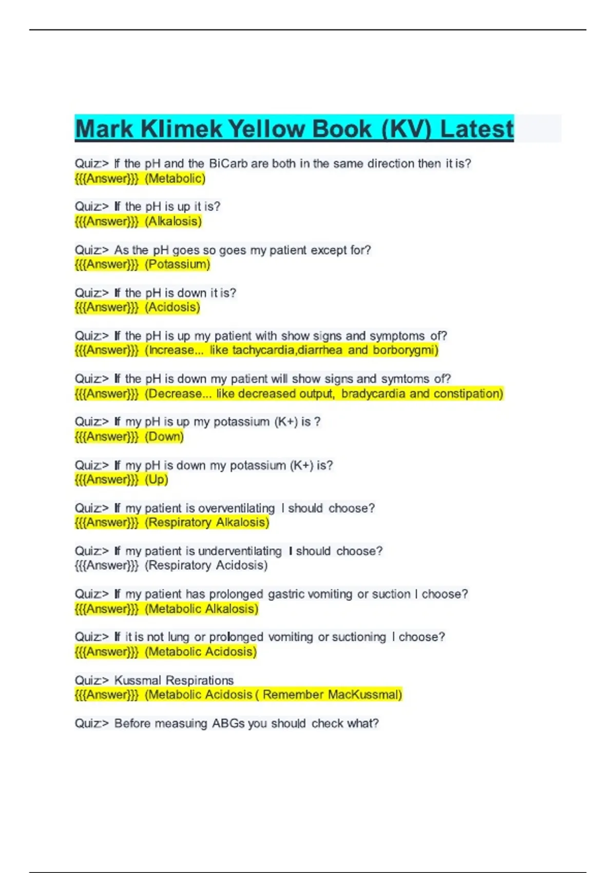 Mark Klimek Yellow Book (KV) Latest Edition | Nursing Review & Practice ...