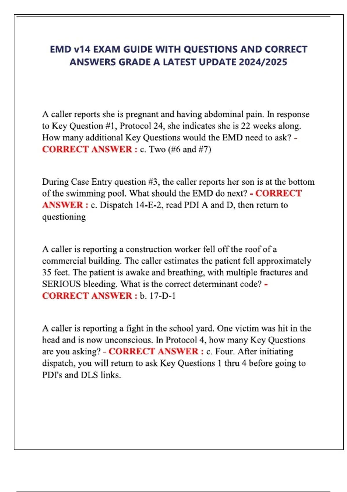 EMD v14 Exam Guide with Questions — Emergency Medical Dispatcher ...