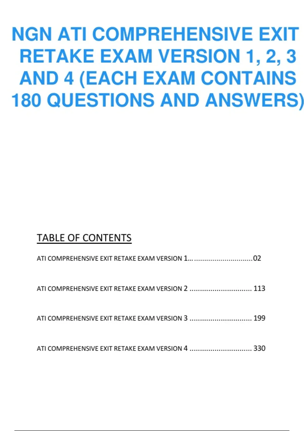 ATI Comprehensive Exit Retake Exam V4 — Complete Questions, Answers ...
