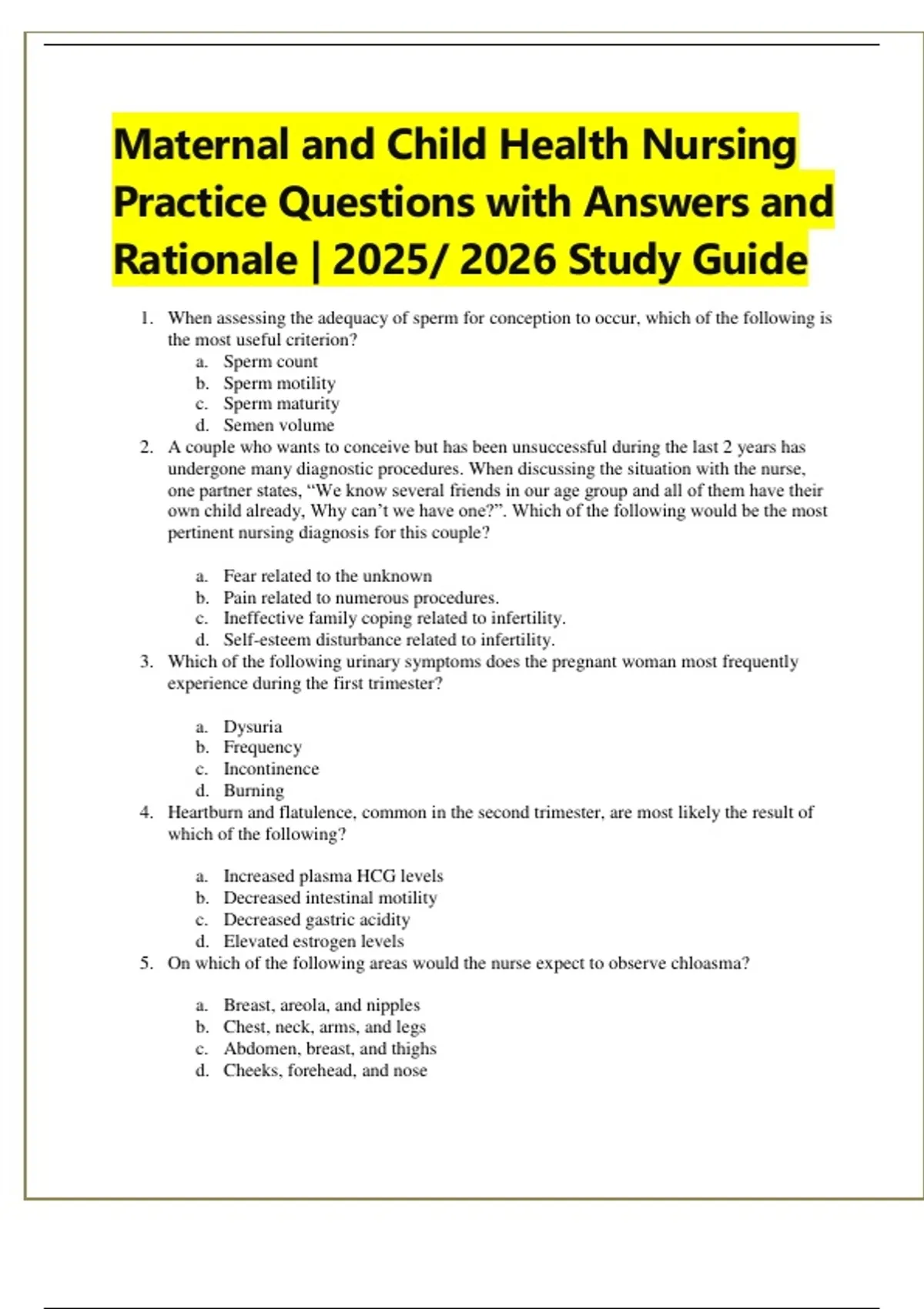 Maternal and Child Health Nursing — Practice Questions with Answers ...