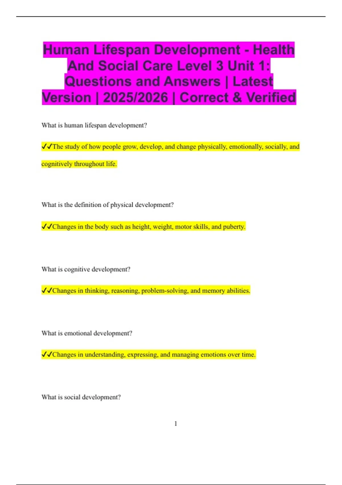 Human Lifespan Development - Health And Social Care Level 3 Unit 1 ...