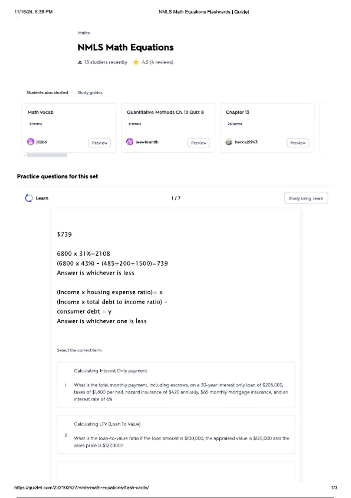 NMLS Mortgage Loan Originator Math Equations Study Guide – TRID, APR ...