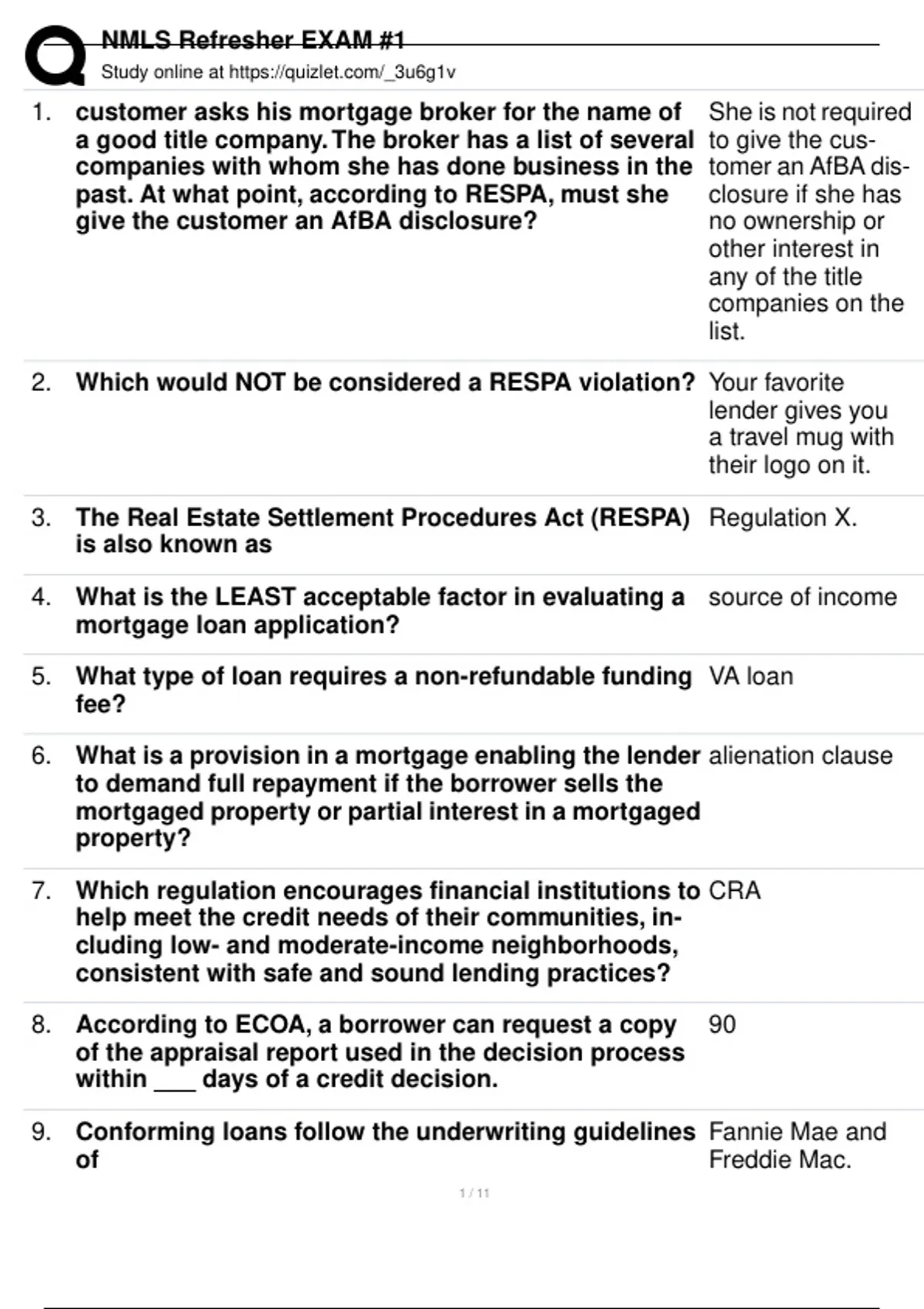 2025 NMLS Refresher Exam 1 – SAFE MLO National Test Practice Questions ...