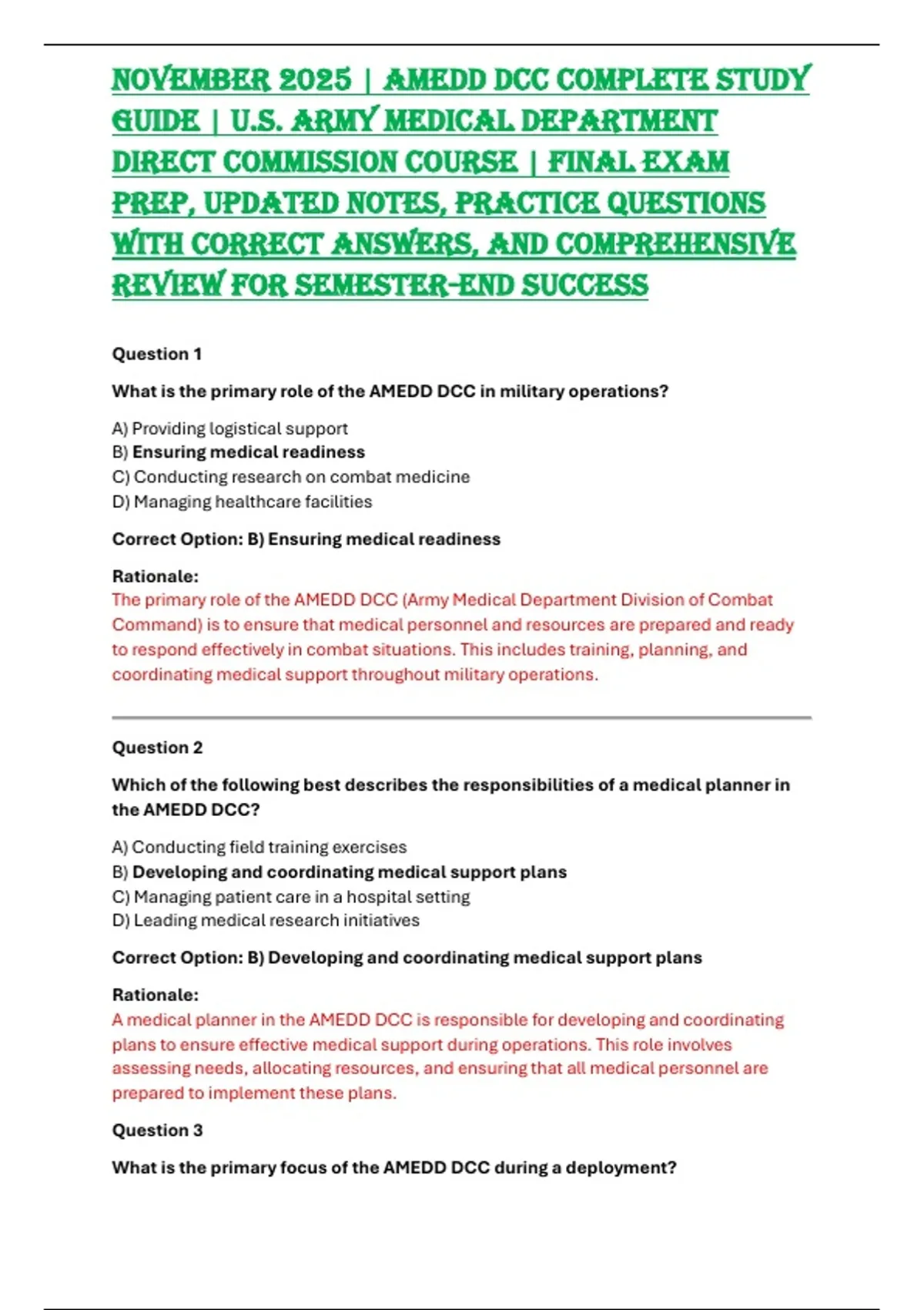 November 2025 | AMEDD DCC Complete Study Guide | U.S. Army Medical ...