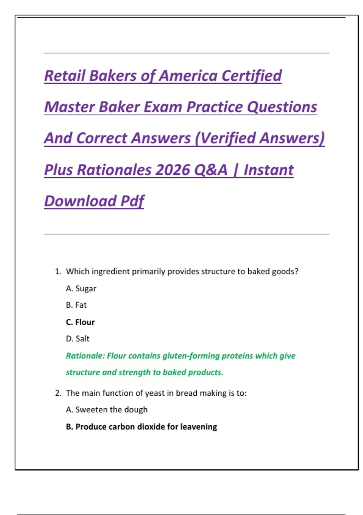 Retail Bakers of America Certified Master Baker Exam Practice Questions ...