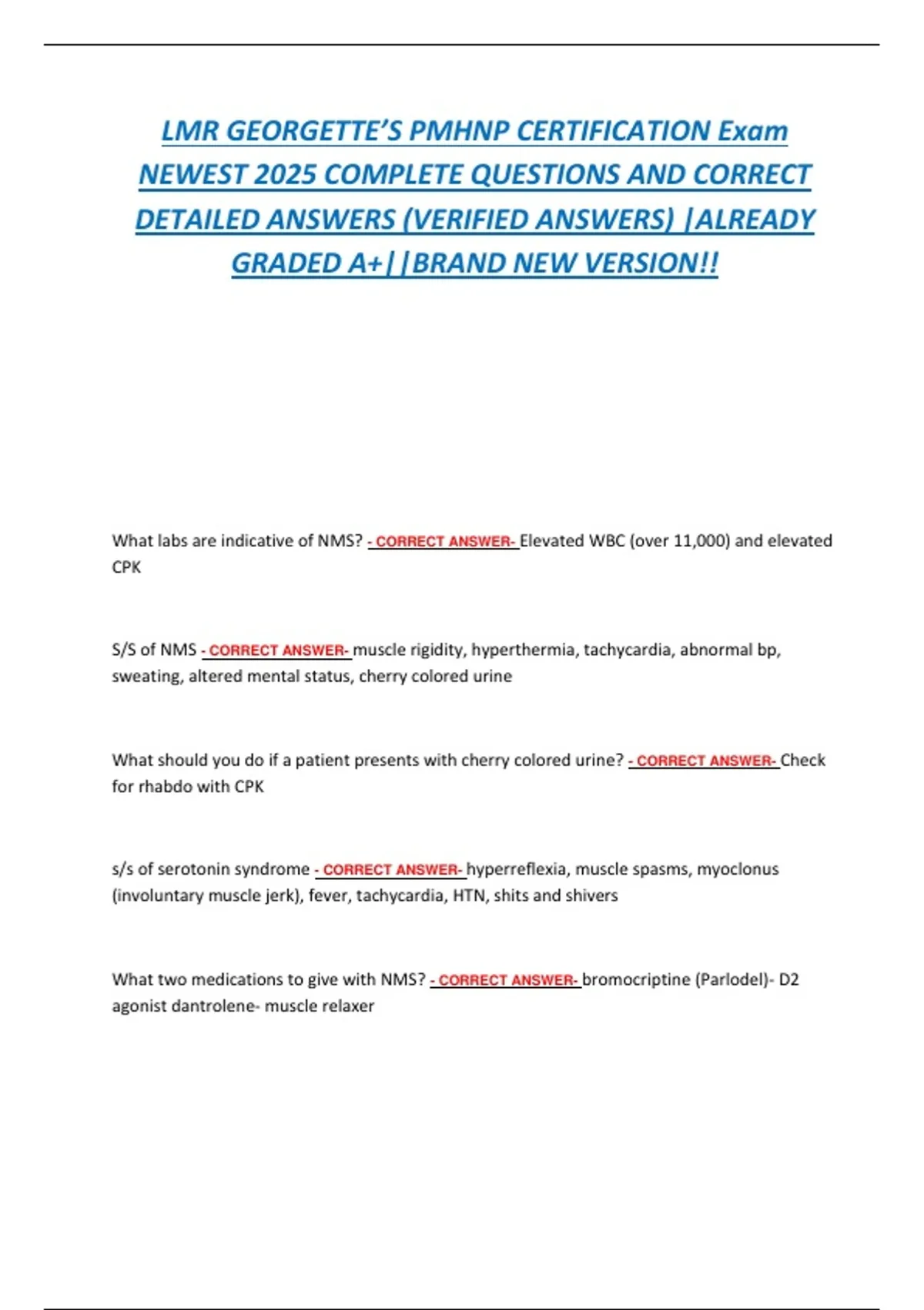 LMR Georgette’s PMHNP Certification Exam | Psychiatric-Mental Health ...