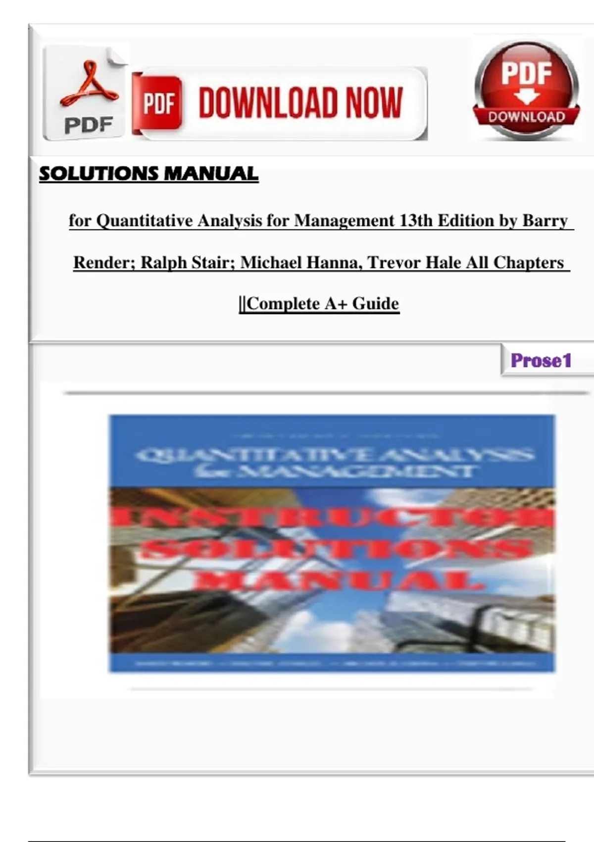 SOLUTIONS MANUAL for Quantitative Analysis for Management 13th Edition by Barry Render; Ralph ...