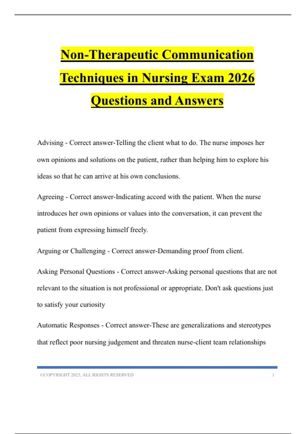 Non-Therapeutic Communication Techniques in Nursing Exam 2026 Questions ...