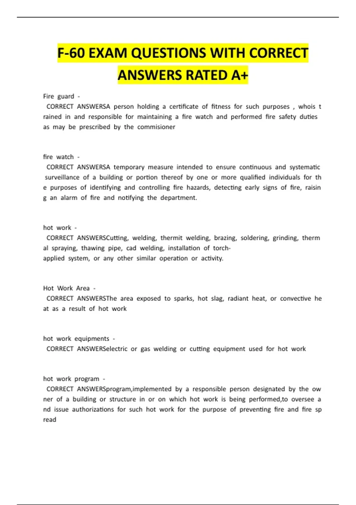FDNY G60 ACTUAL EXAM QUESTIONS WITH CORRECT DETAILRD ANSWERS RATED A+ ...