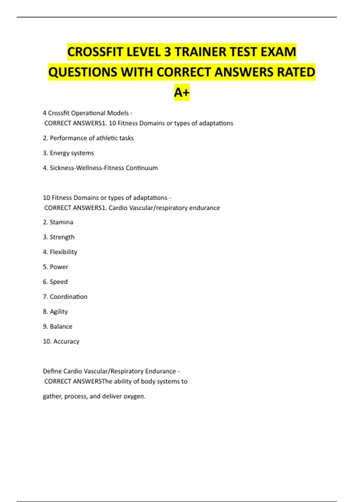 CROSSFIT LEVEL 3 TRAINER TEST EXAM QUESTIONS WITH CORRECT ANSWERS RATED ...