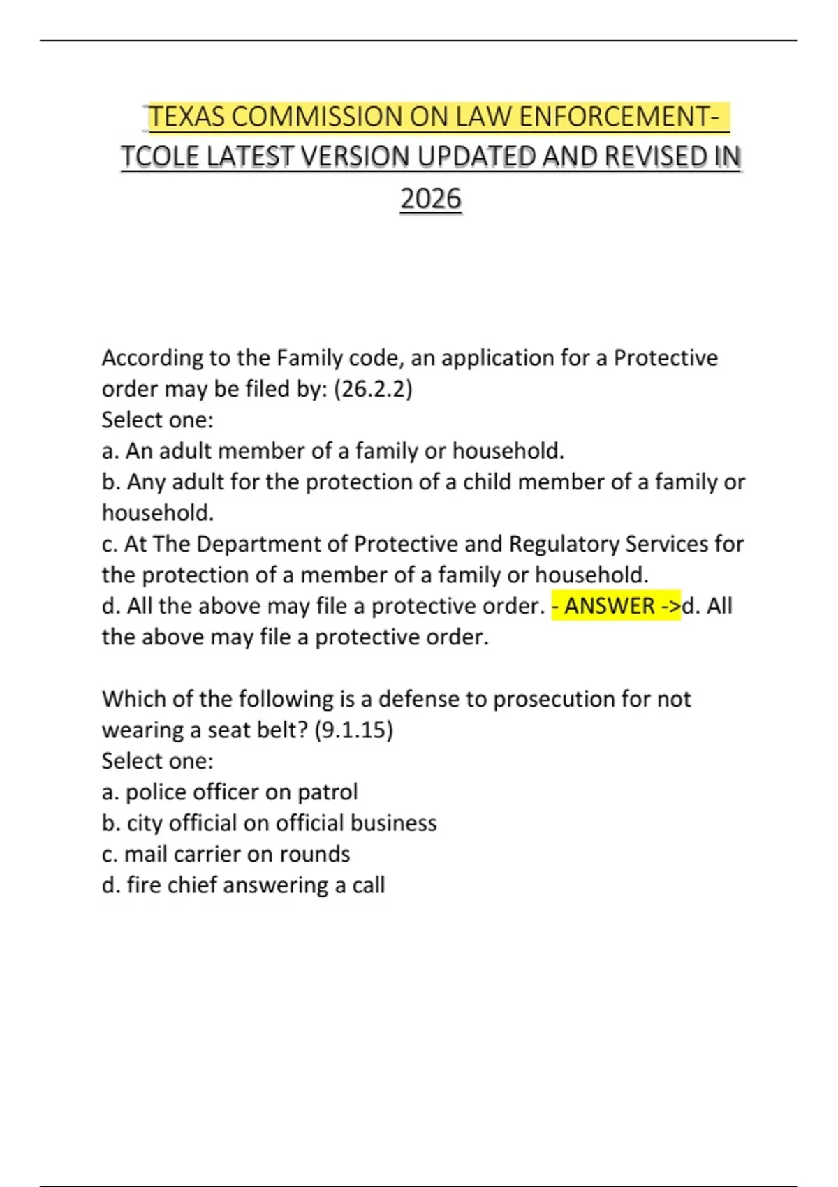 TEXAS COMMISSION ON LAW ENFORCEMENT- TCOLE LATEST VERSION UPDATED AND ...
