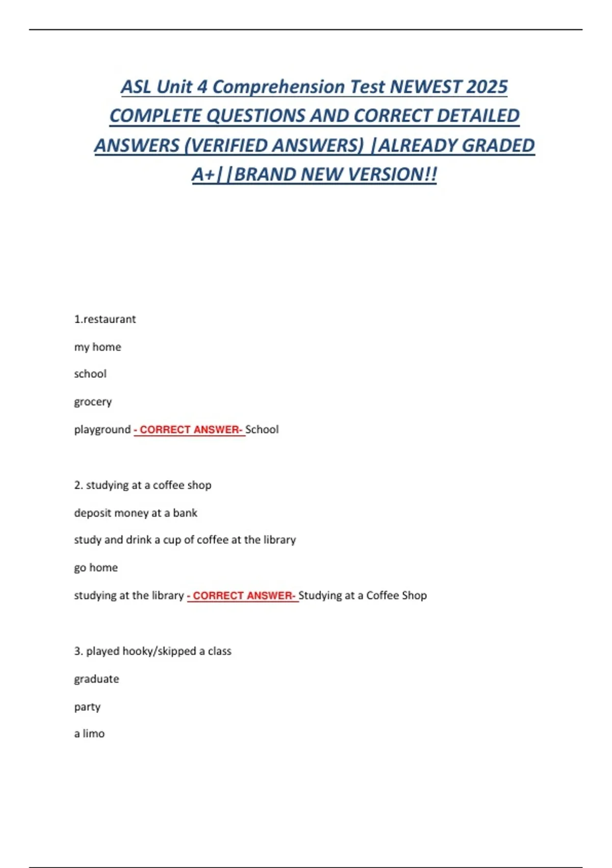 ASL Unit 4 Comprehension Test 2025 – Study Guide & Practice Questions ...