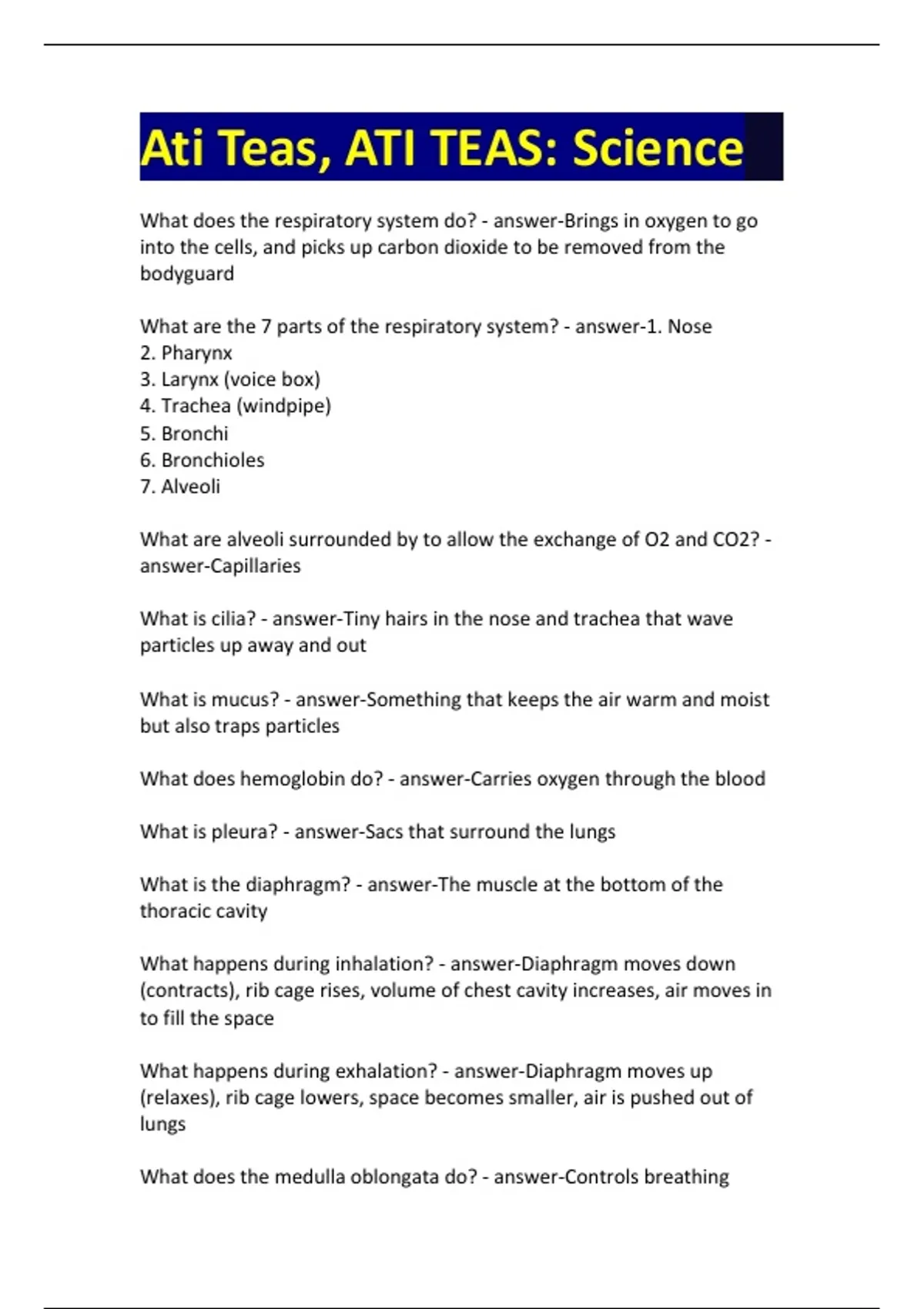 ATI TEAS 7 Science Study Guide 2025/2026 | Anatomy, Physiology ...