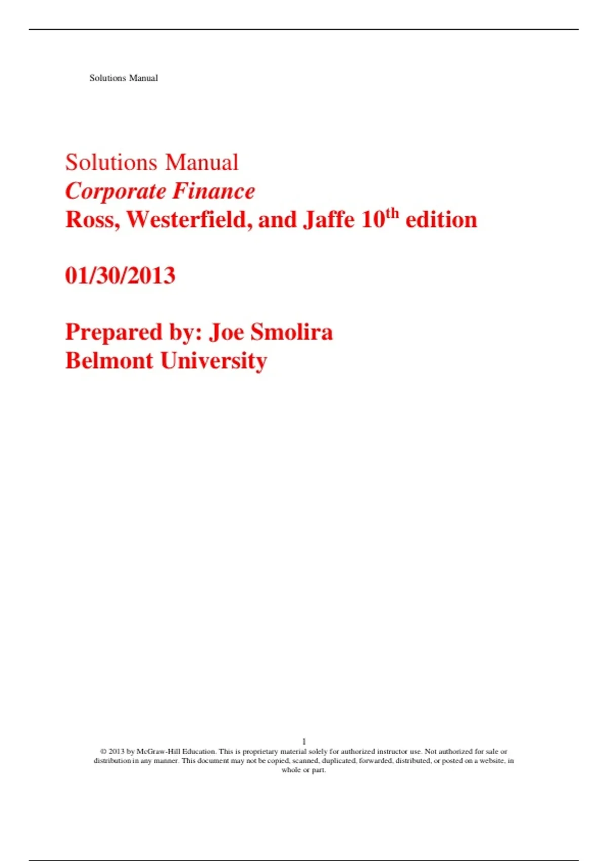 Solution Manual for Corporate Finance (10th Edition) by Stephen Ross ...