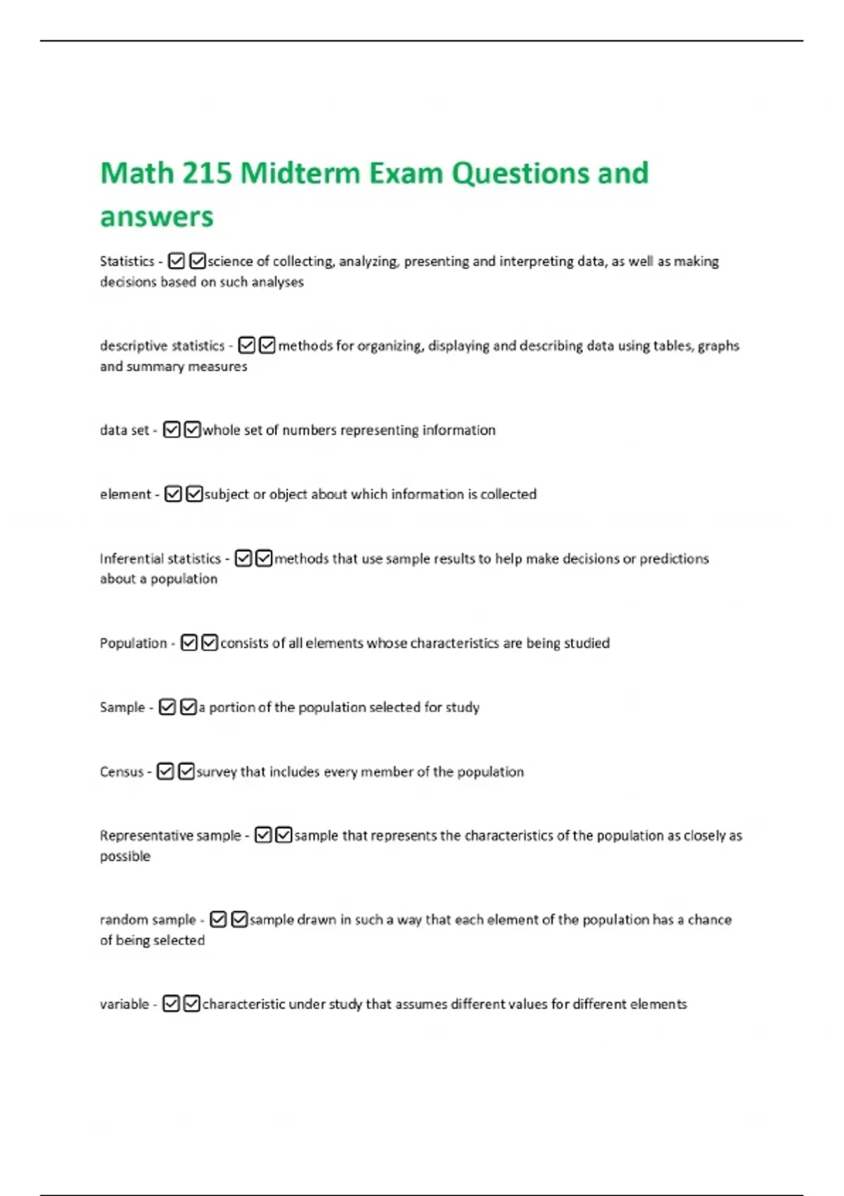 Math 215 Midterm Exam Questions and answers - Math 216 - Stuvia US