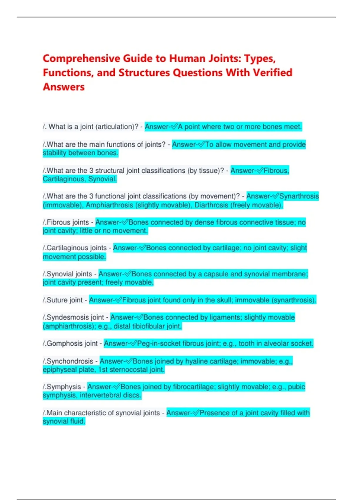 Comprehensive Guide to Human Joints: Types, Functions, and Structures ...
