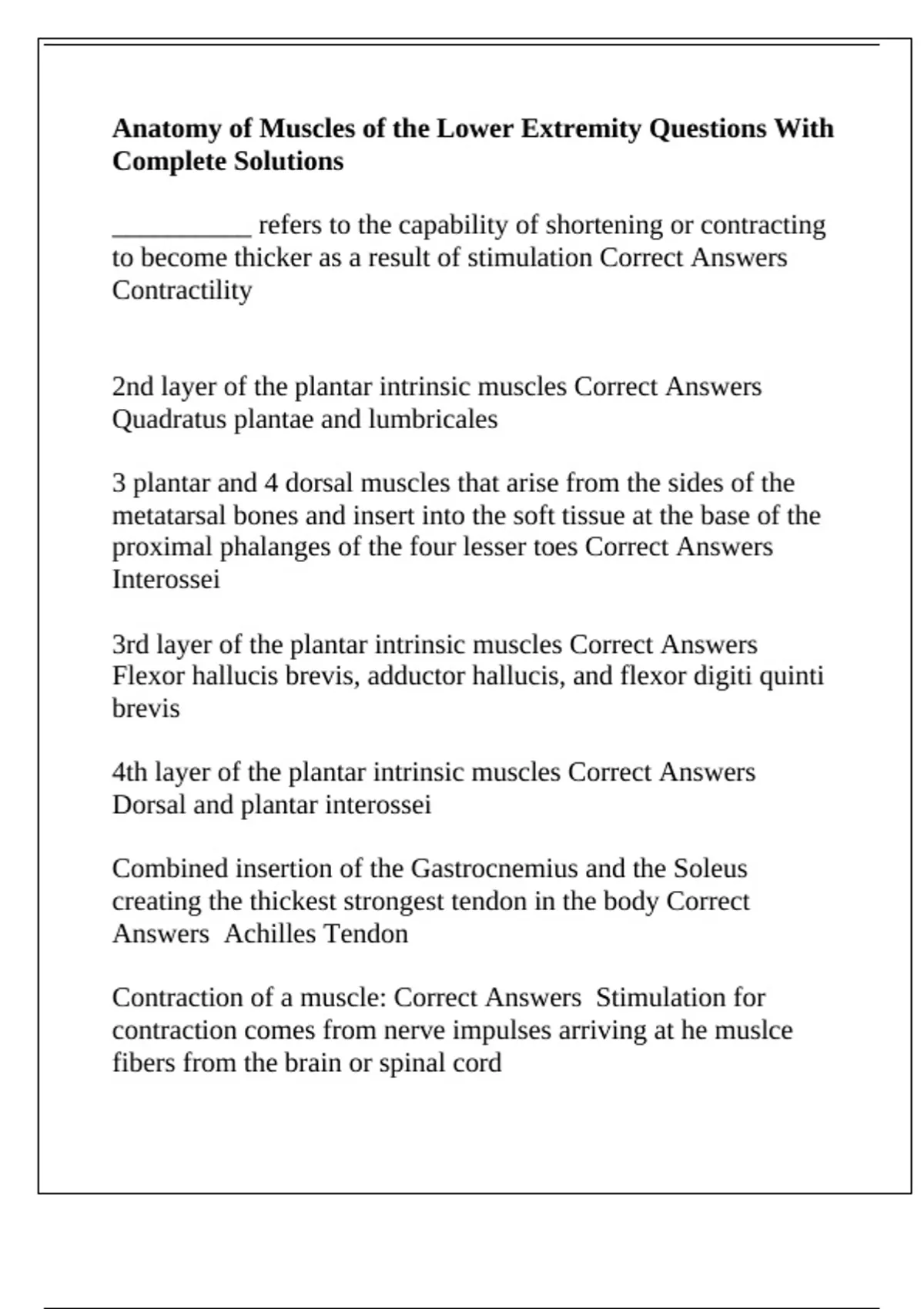 Anatomy of Muscles of the Lower Extremity Questions With Complete ...