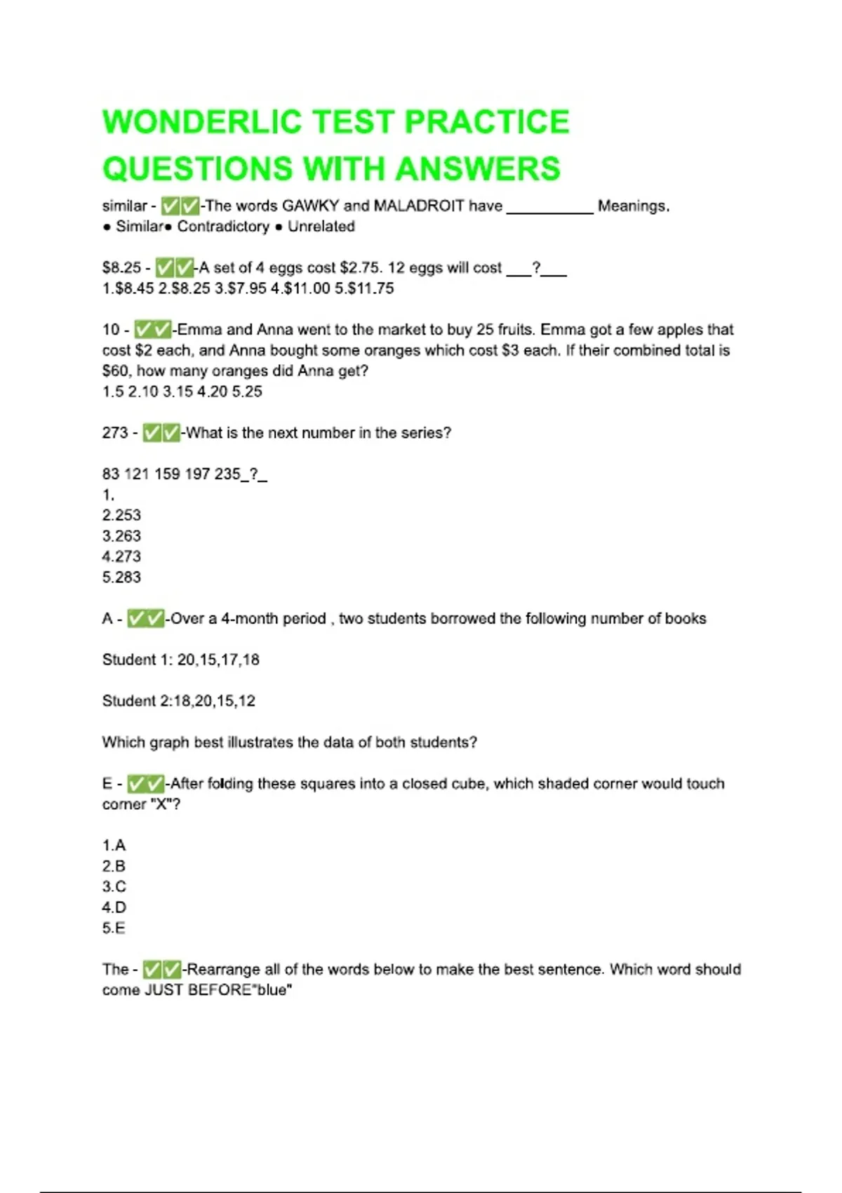 (2025/2026 Updated) Wonderlic Test Practice Questions – Full Study ...