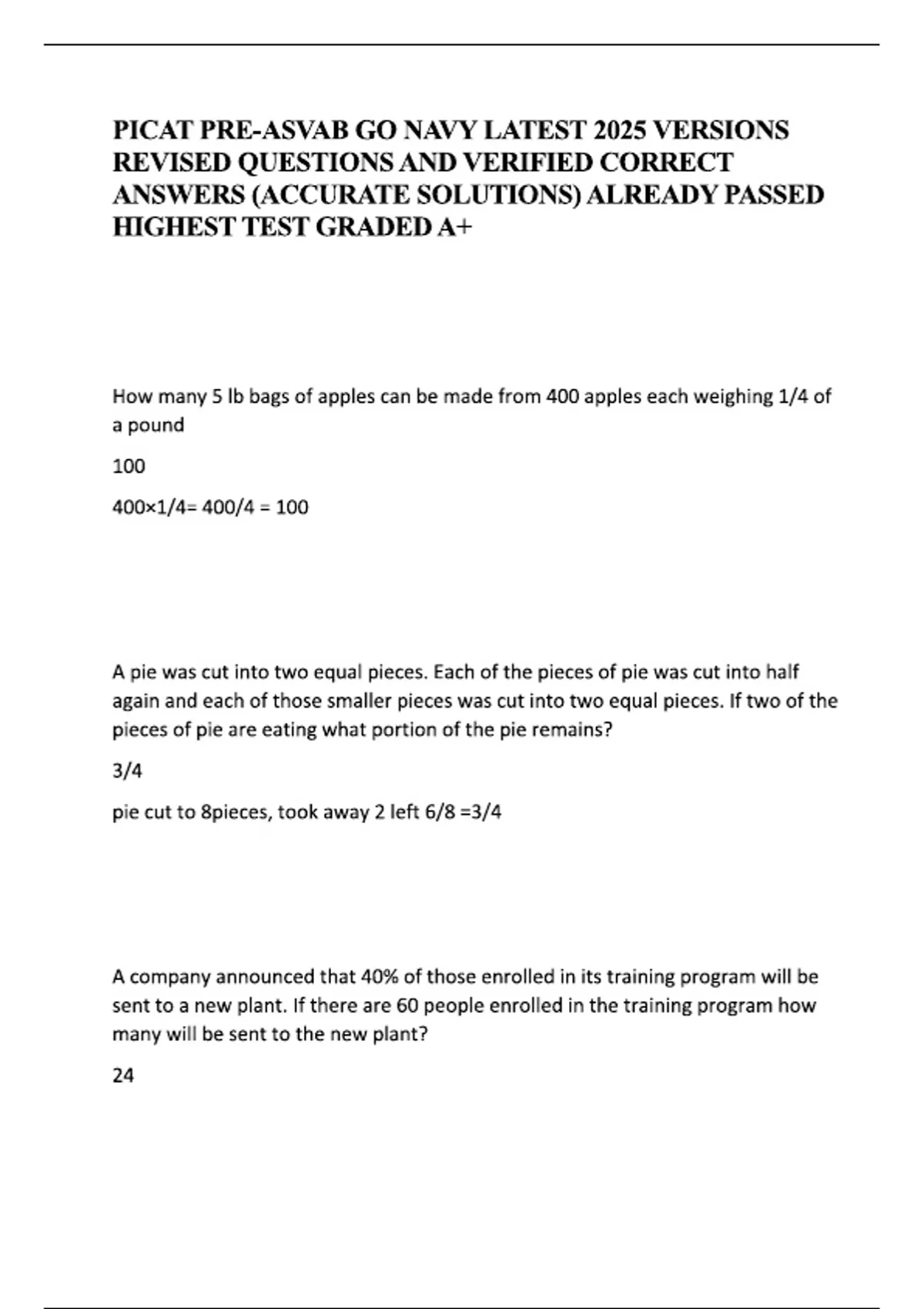 (2025 Updated) PiCAT Pre-ASVAB Go Navy Test – Revised Questions ...