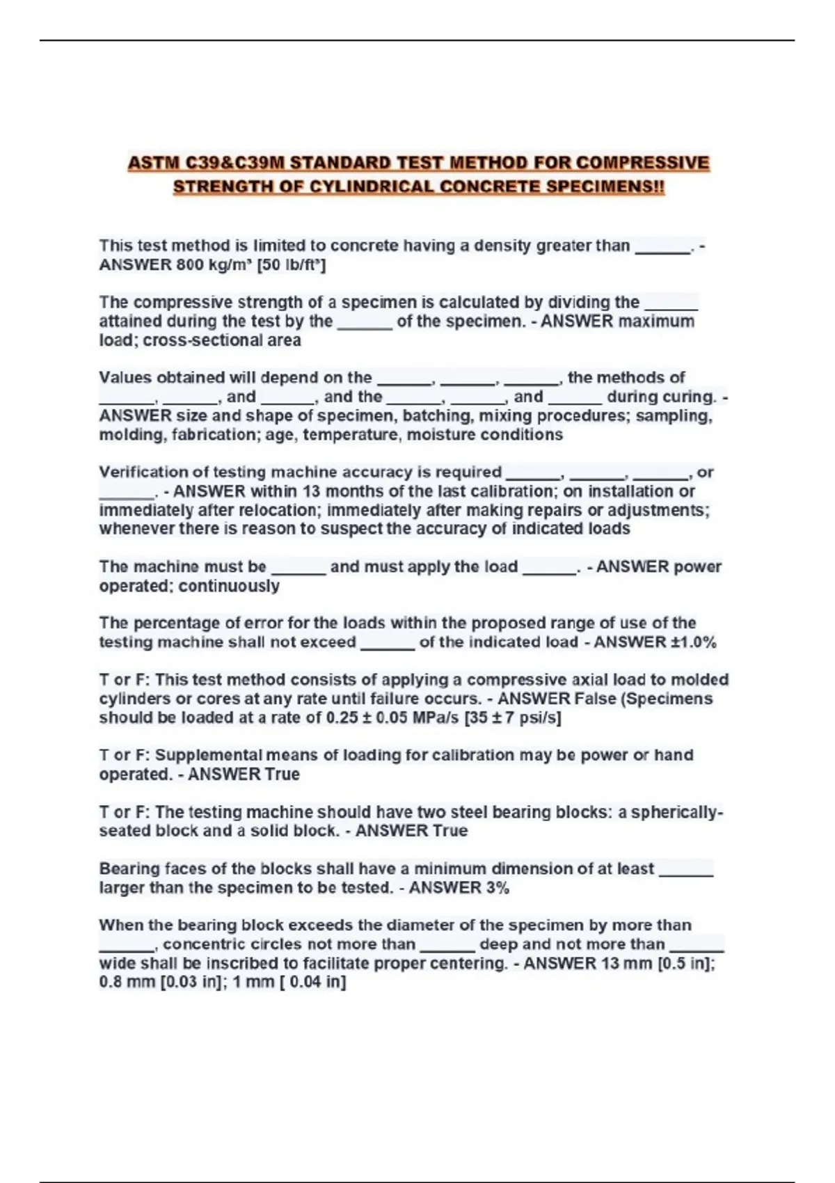 ASTM C39&C39M STANDARD TEST METHOD FOR COMPRESSIVE STRENGTH OF ...