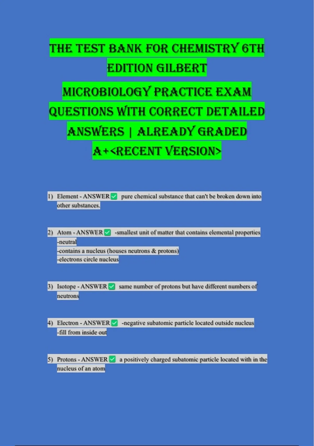 THE TEST BANK FOR CHEMISTRY 6TH EDITION GILBERT MICROBIOLOGY PRACTICE ...