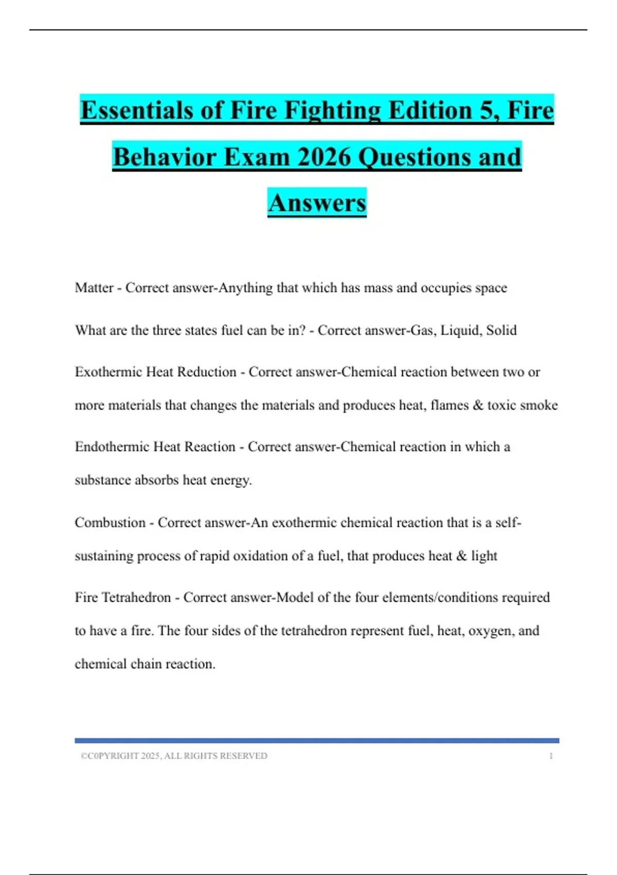 Essentials of Fire Fighting Edition 5, Fire Behavior Exam 2026 ...