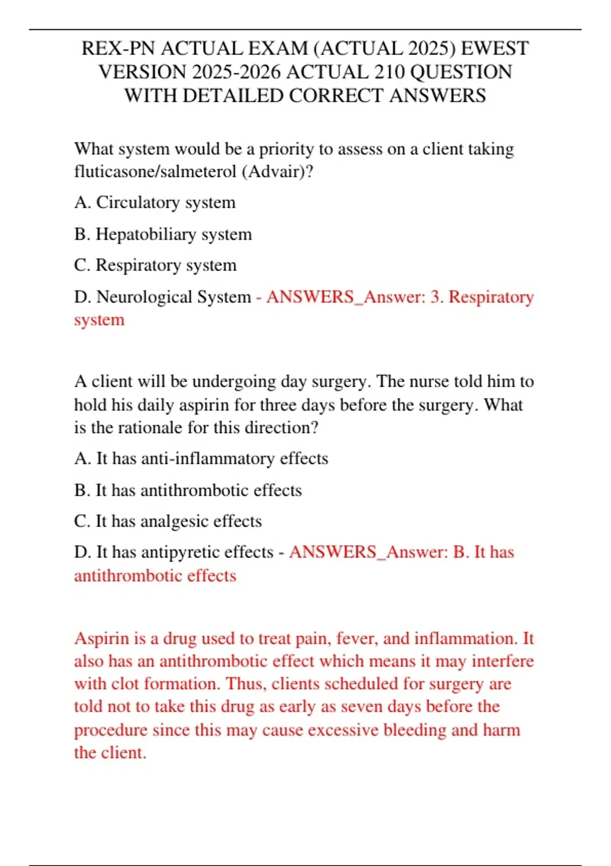REX-PN ACTUAL EXAM (ACTUAL 2025) EWEST VERSION ACTUAL 210 QUESTION WITH ...