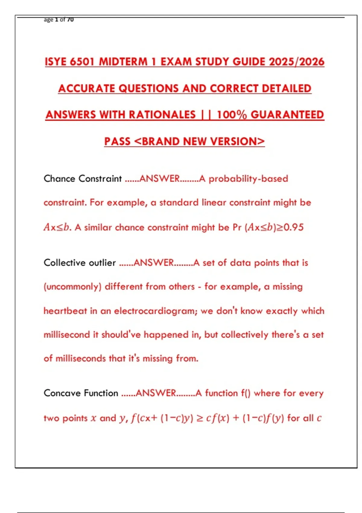 ISYE 6501 Midterm 1 Exam Guide: Models & Analytics Practice - Tdi - Stuvia US