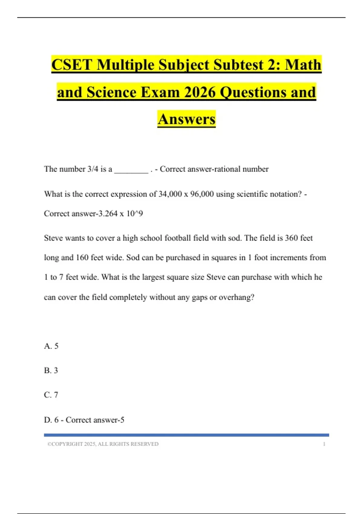 CSET Multiple Subject Subtest 2: Math and Science Exam 2026 Questions ...