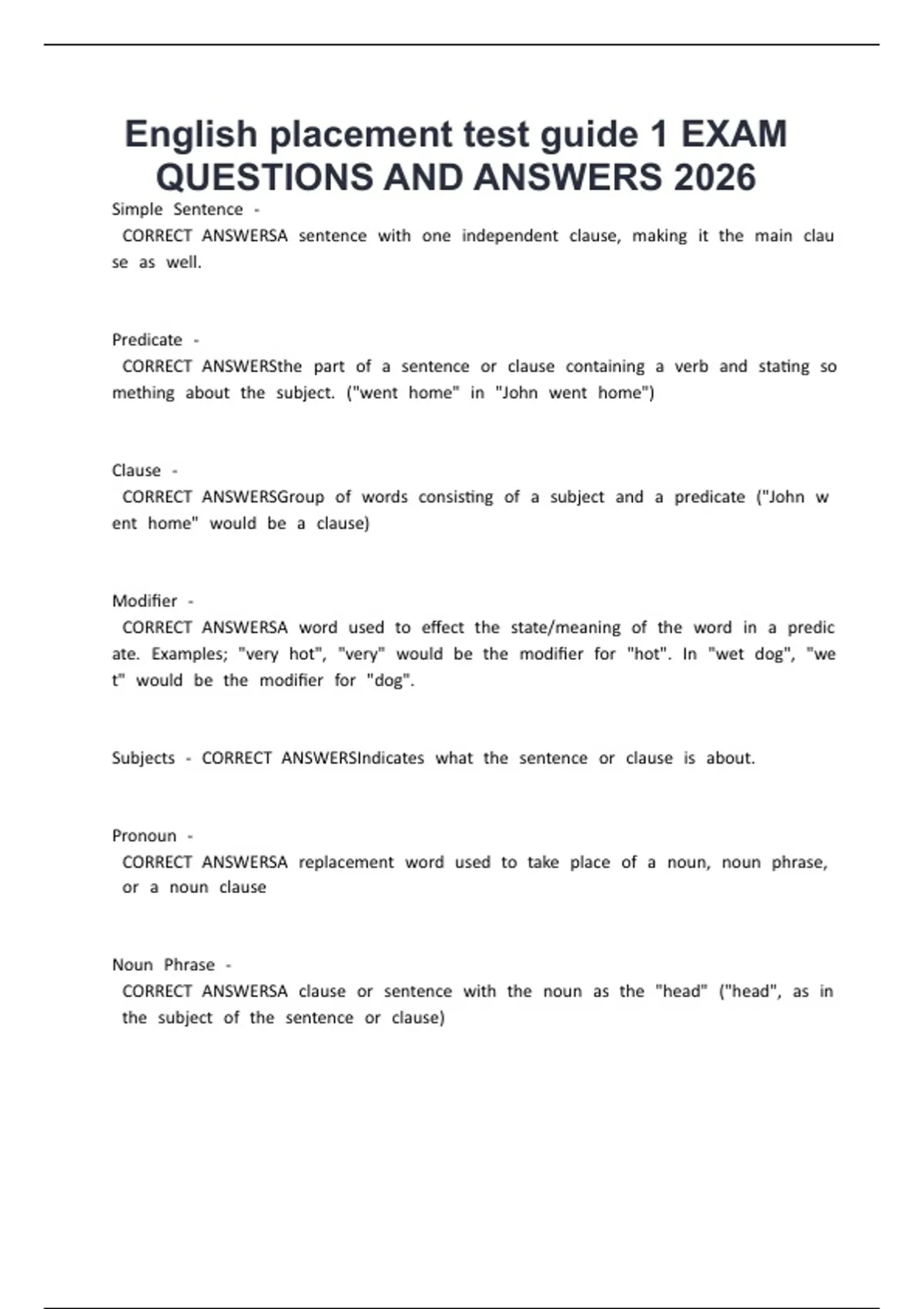 Oxford English Placement ACTUAL EXAM QUESTIONS WITH CORRECT DETAILRD ...