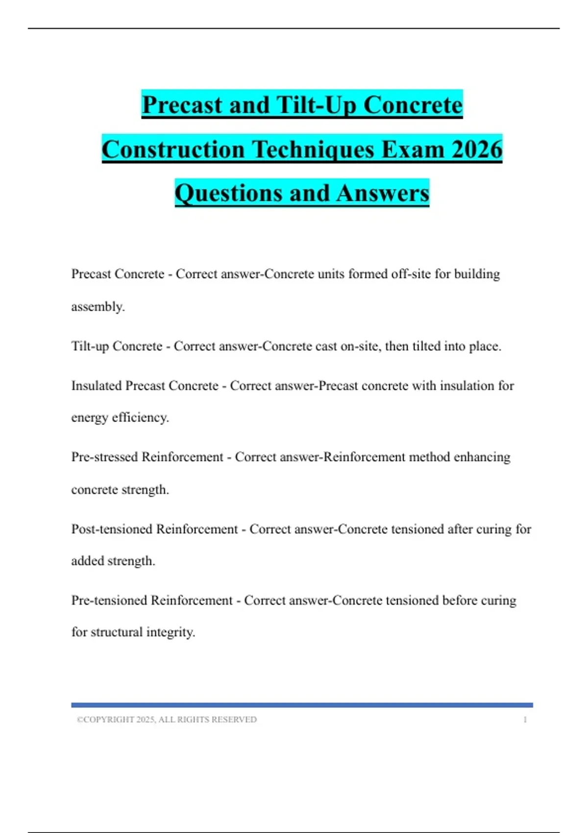 Precast and Tilt-Up Concrete Construction Techniques Exam 2026 ...