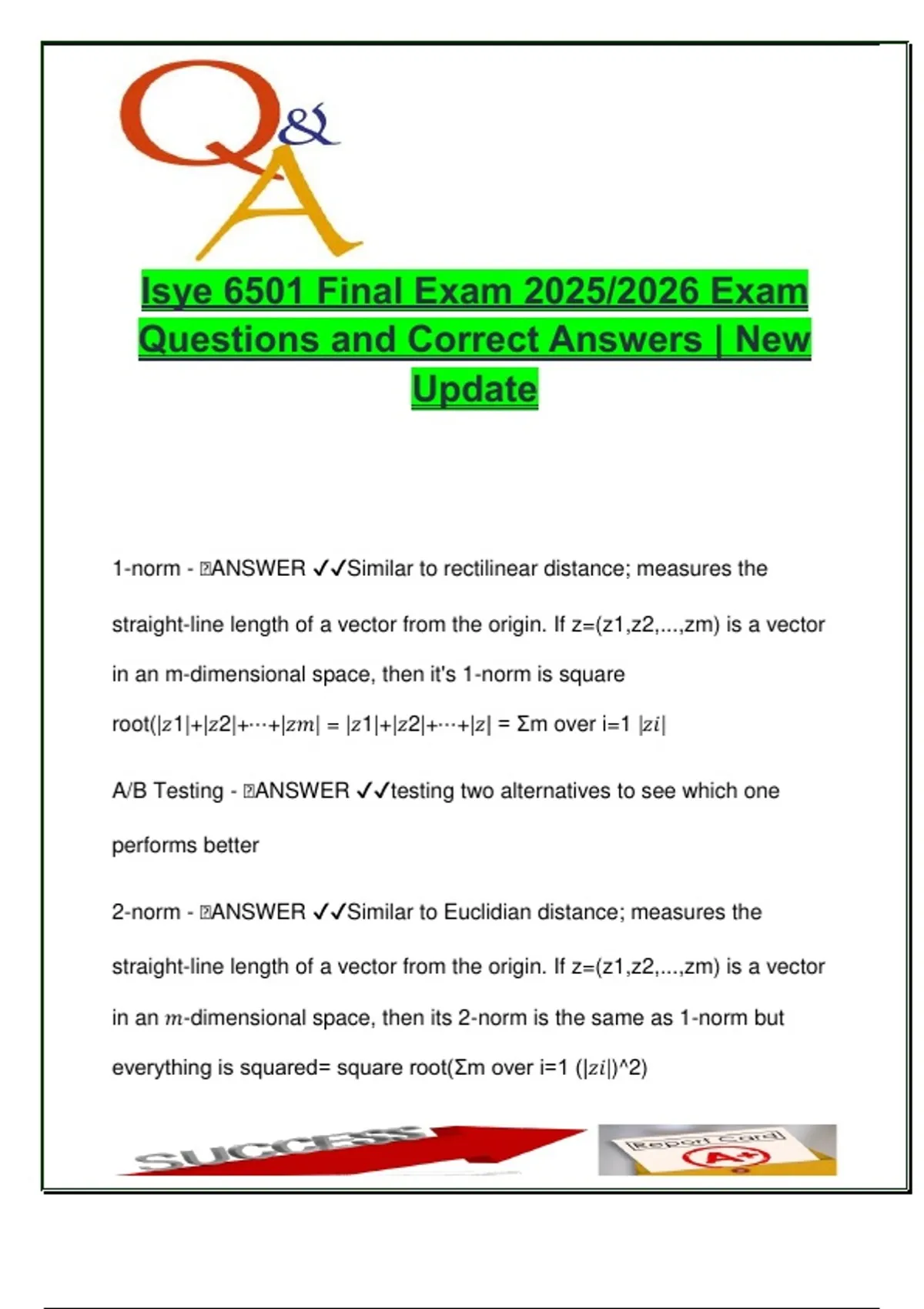 ISYE 6501 Final Exam | 60 Q&A | Regression, Classification, Time Series ...