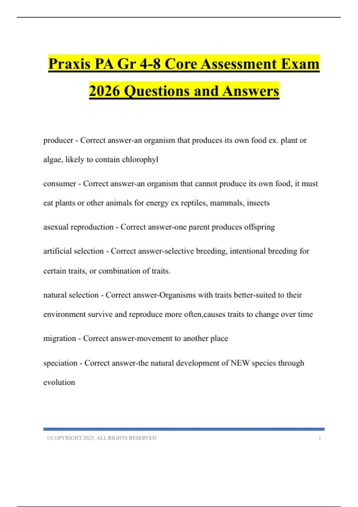 Praxis PA Gr 4-8 Core Assessment Exam 2026 Questions and Answers ...