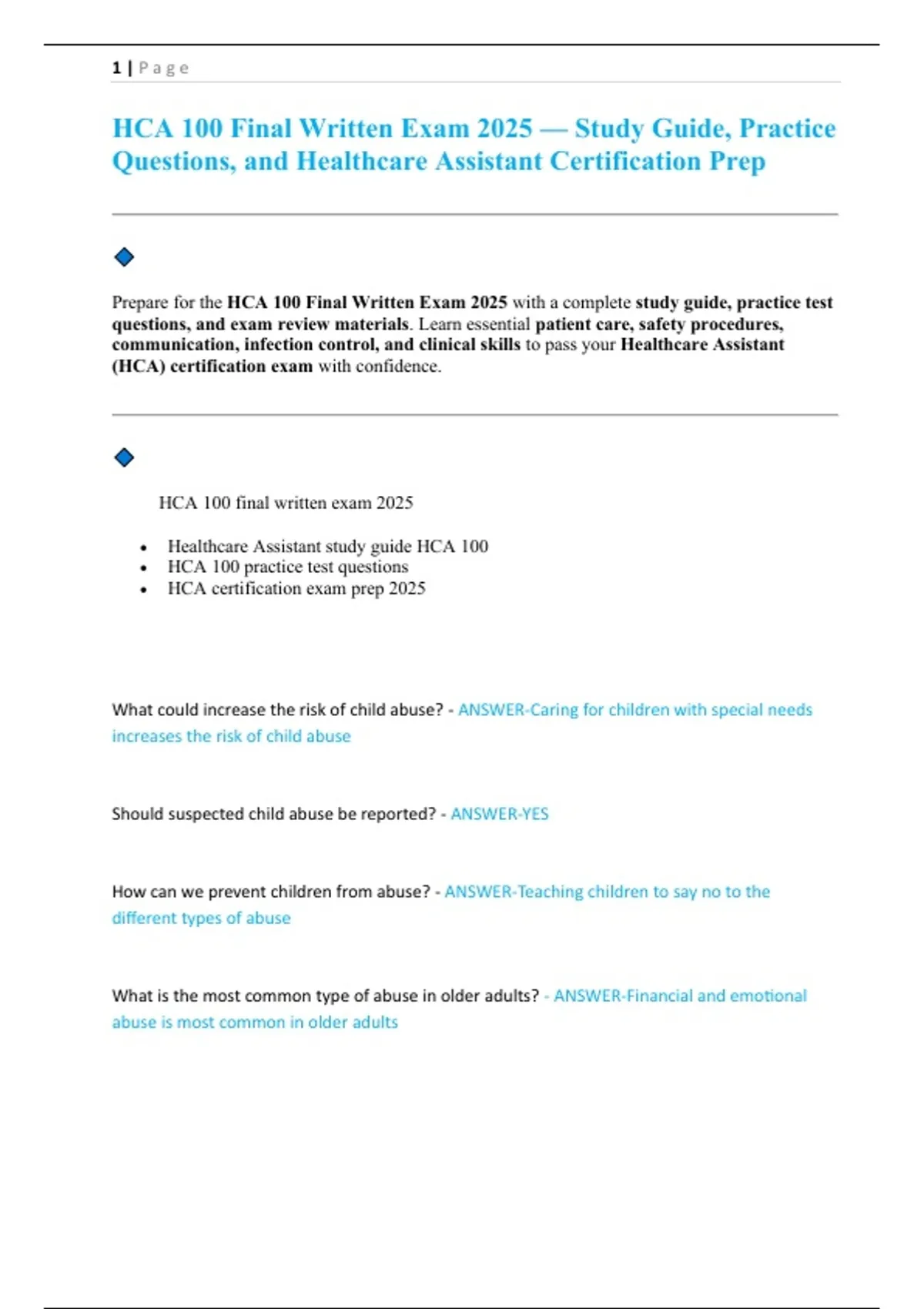 HCA 100 Final Written Exam 2025 — Study Guide, Practice Questions, and ...