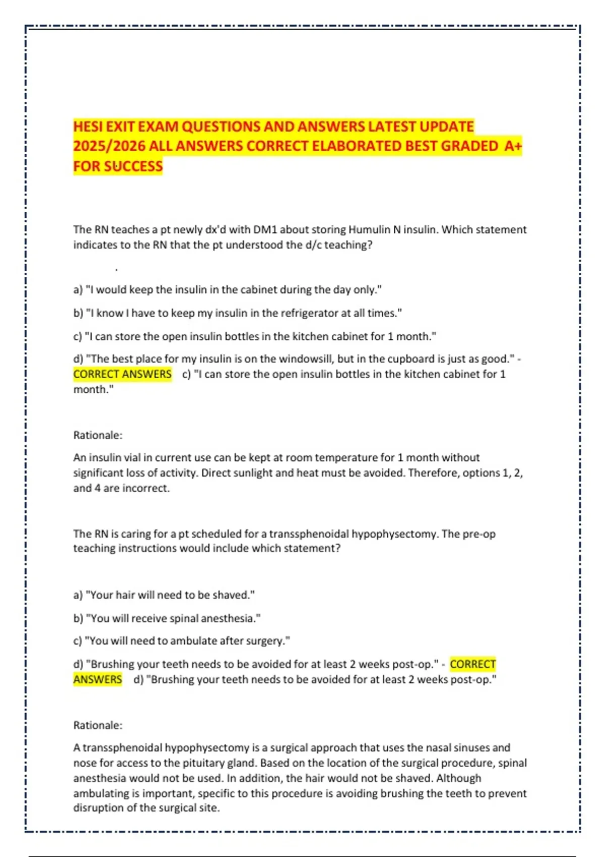 HESI Exit Exam 2025/2026 – Complete Nursing Practice Questions and ...