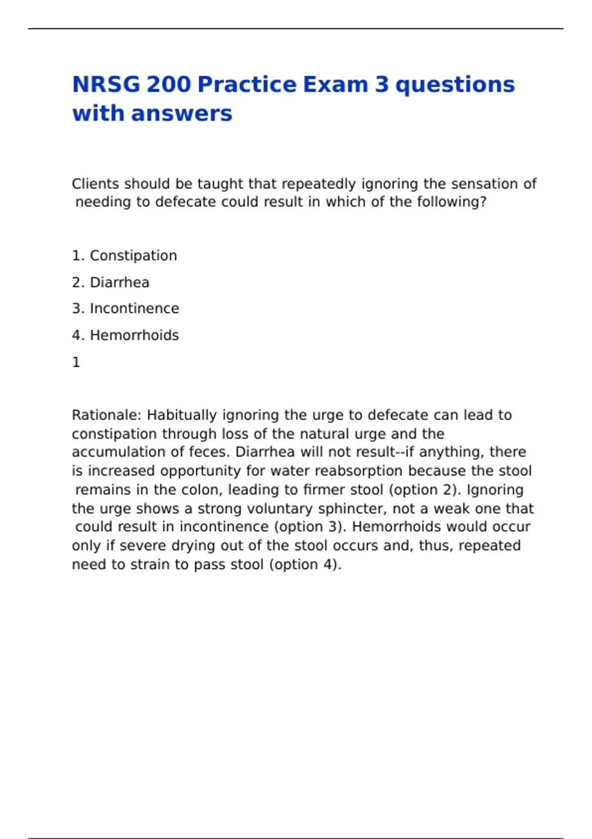 NRSG 200 Practice Exam 3 questions with answers, - NRSG 200 - Stuvia US