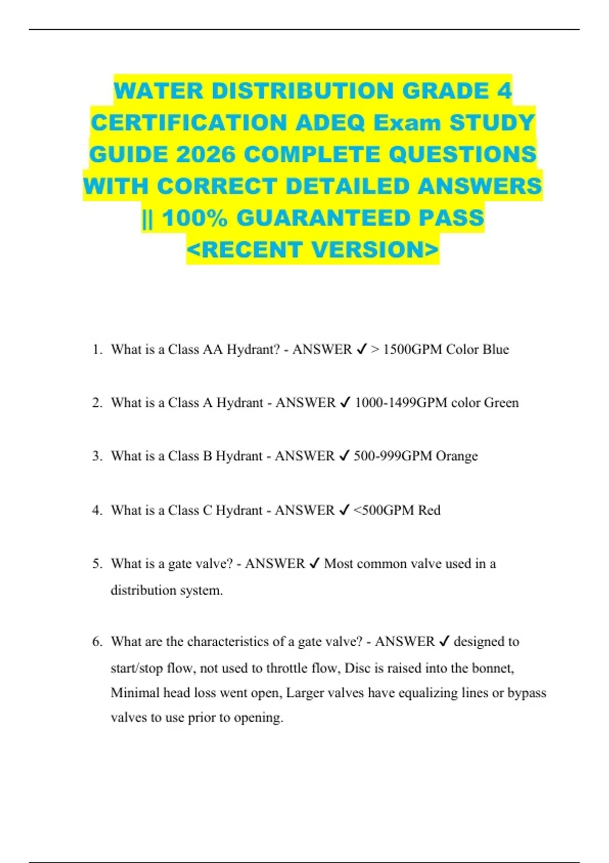 WATER DISTRIBUTION GRADE 4 CERTIFICATION ADEQ Exam STUDY GUIDE 2026 ...