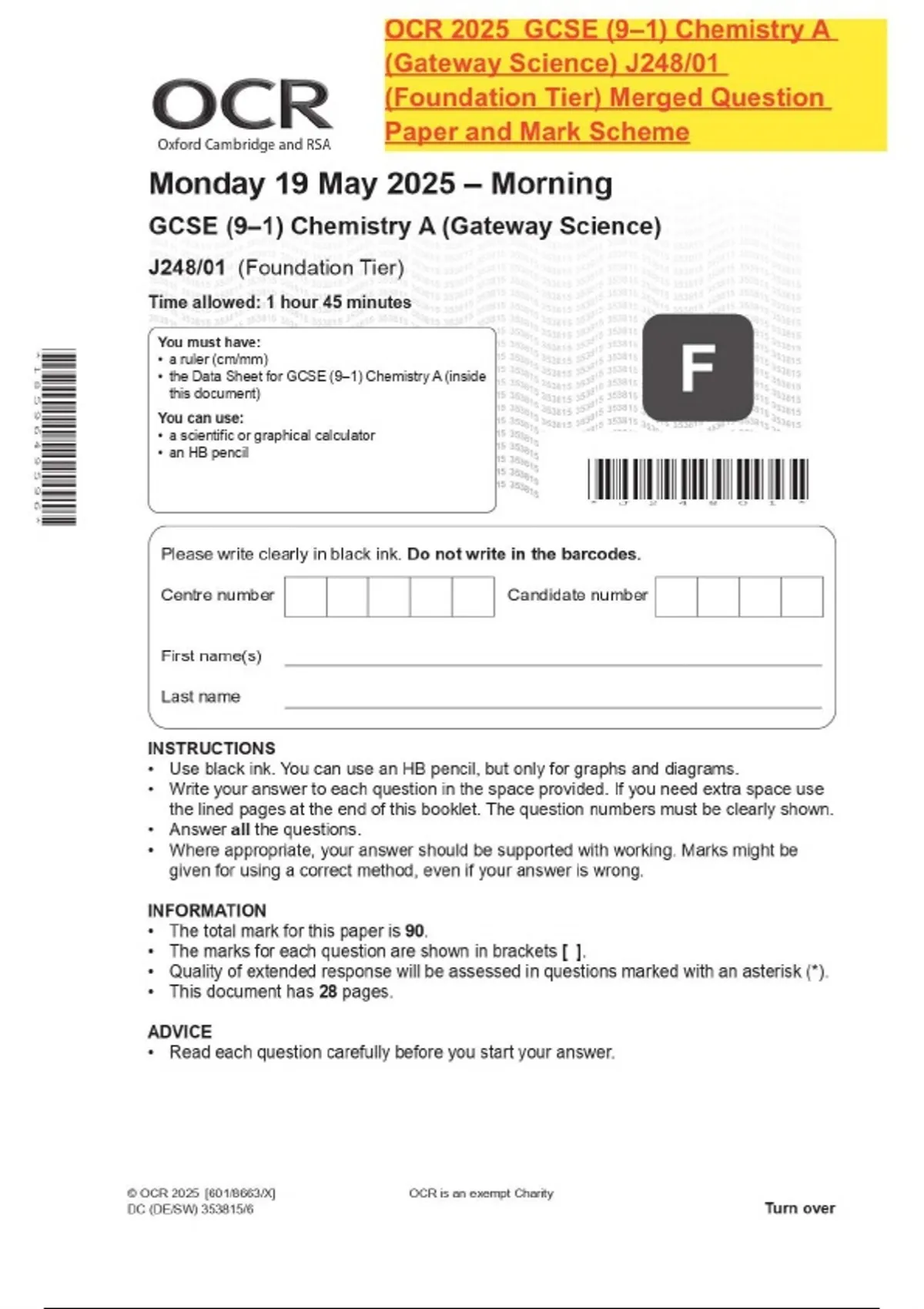 OCR 2025 GCSE (9–1) Chemistry A (Gateway Science) J248/01 (Foundation Tier) Merged Question ...