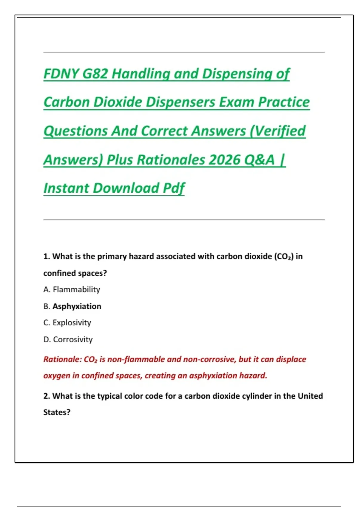 FDNY G82 Handling and Dispensing of Carbon Dioxide Dispensers Exam ...