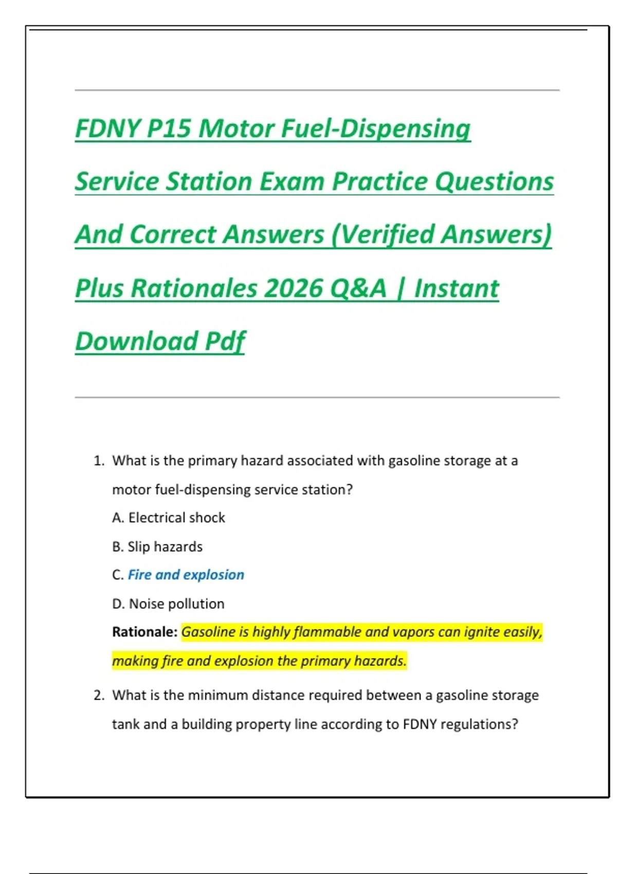 FDNY P15 Motor Fuel-Dispensing Service Station Exam Practice Questions ...