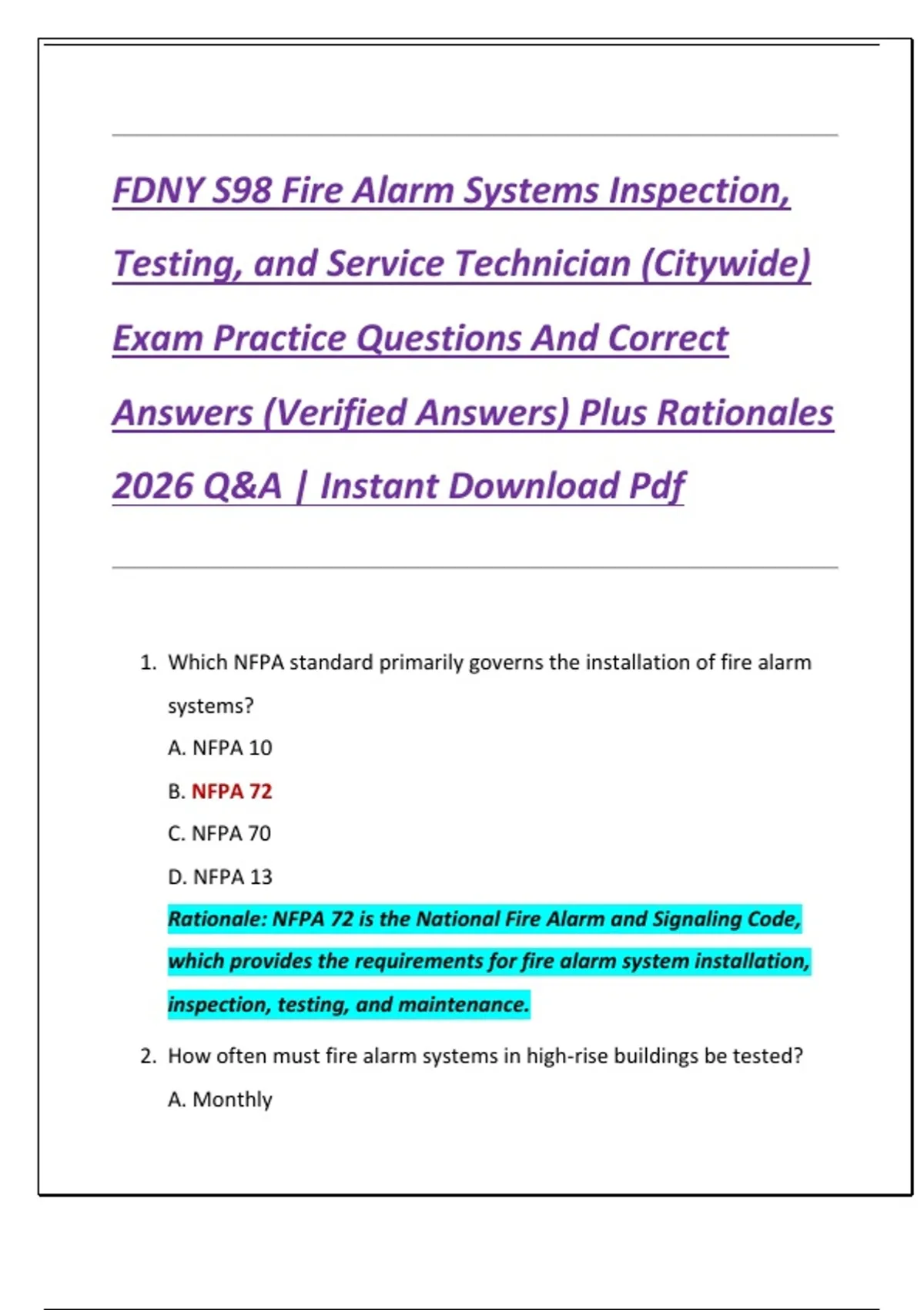 FDNY S98 Fire Alarm Systems Inspection, Testing, and Service Technician ...