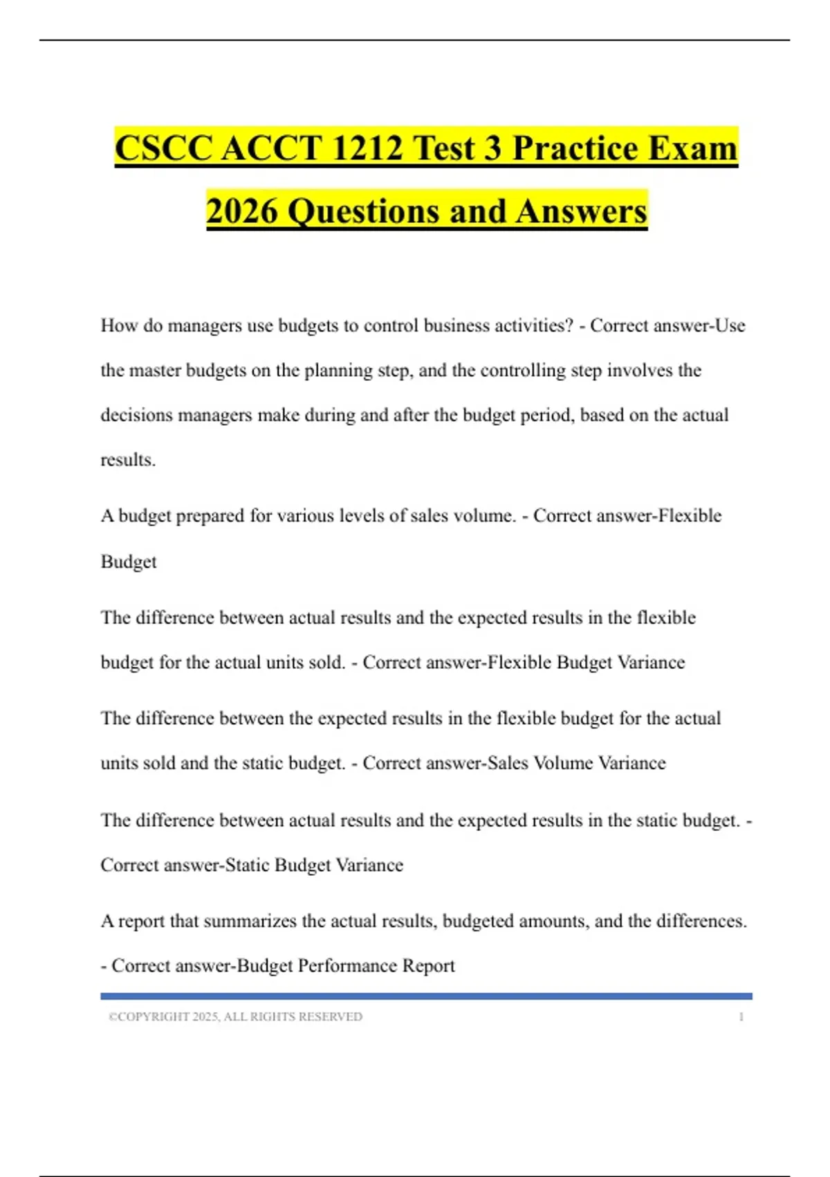 CSCC ACCT 1212 Test 3 Practice Exam 2026 Questions and Answers - CSCC ...